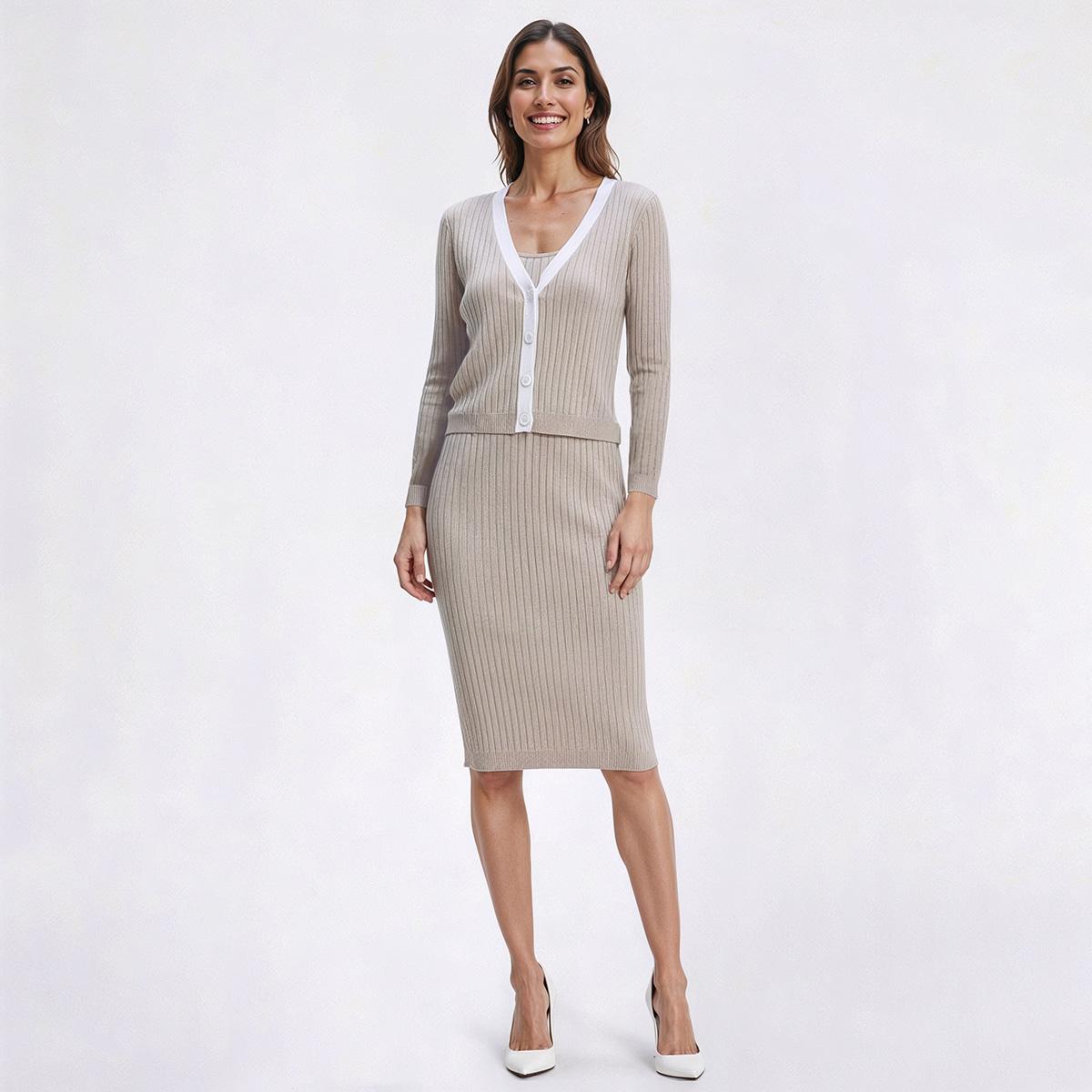 Click here for Womens Absolutely Famous Tipped V-Neck Sheath Swea... prices